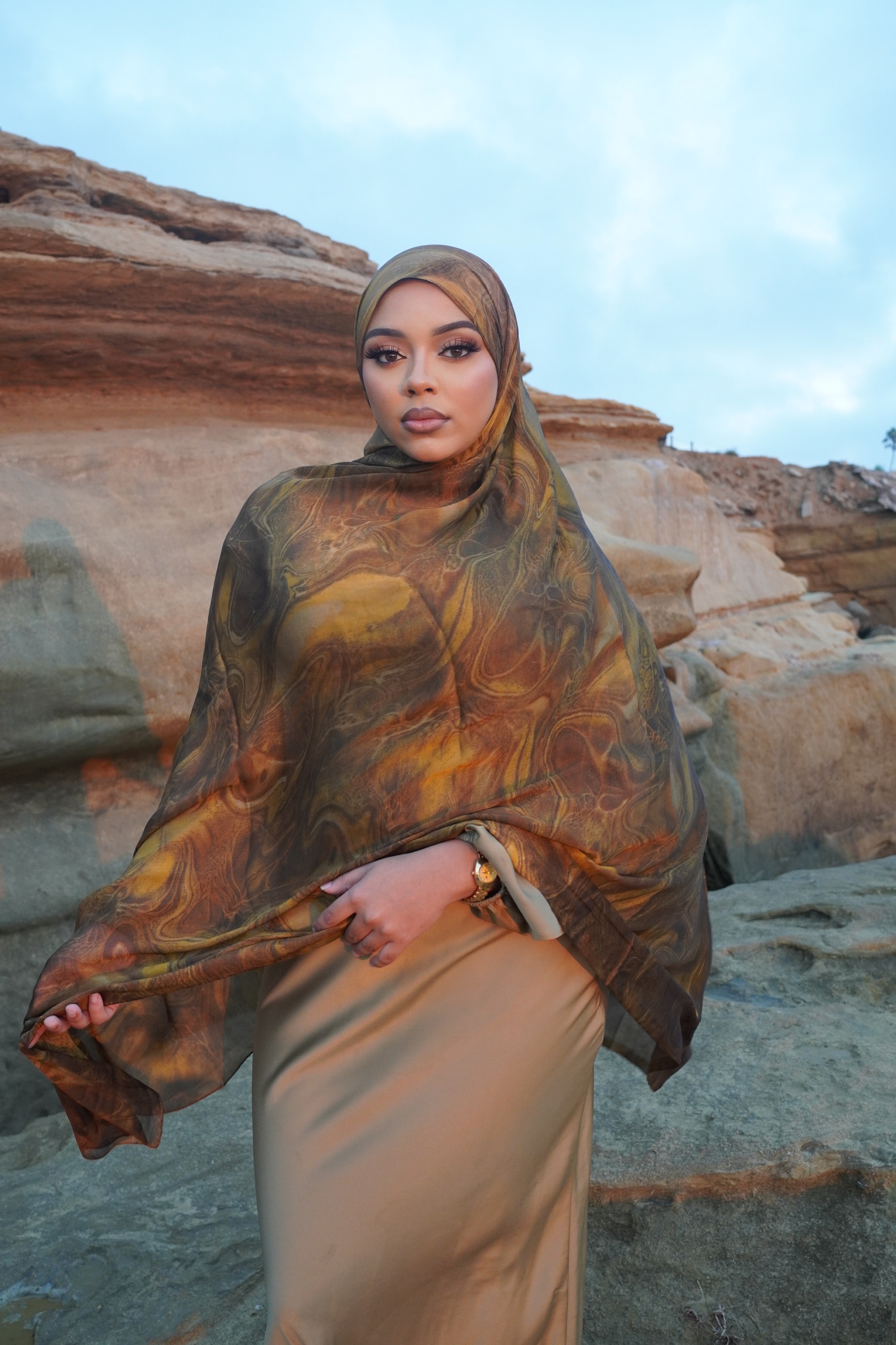 Print Hijabs | Water Color Hijabs | Golden Ember – Dirham Collection