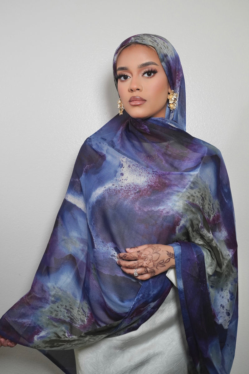 Print Hijabs | Water Color Hijabs | Blueberry – Dirham Collection