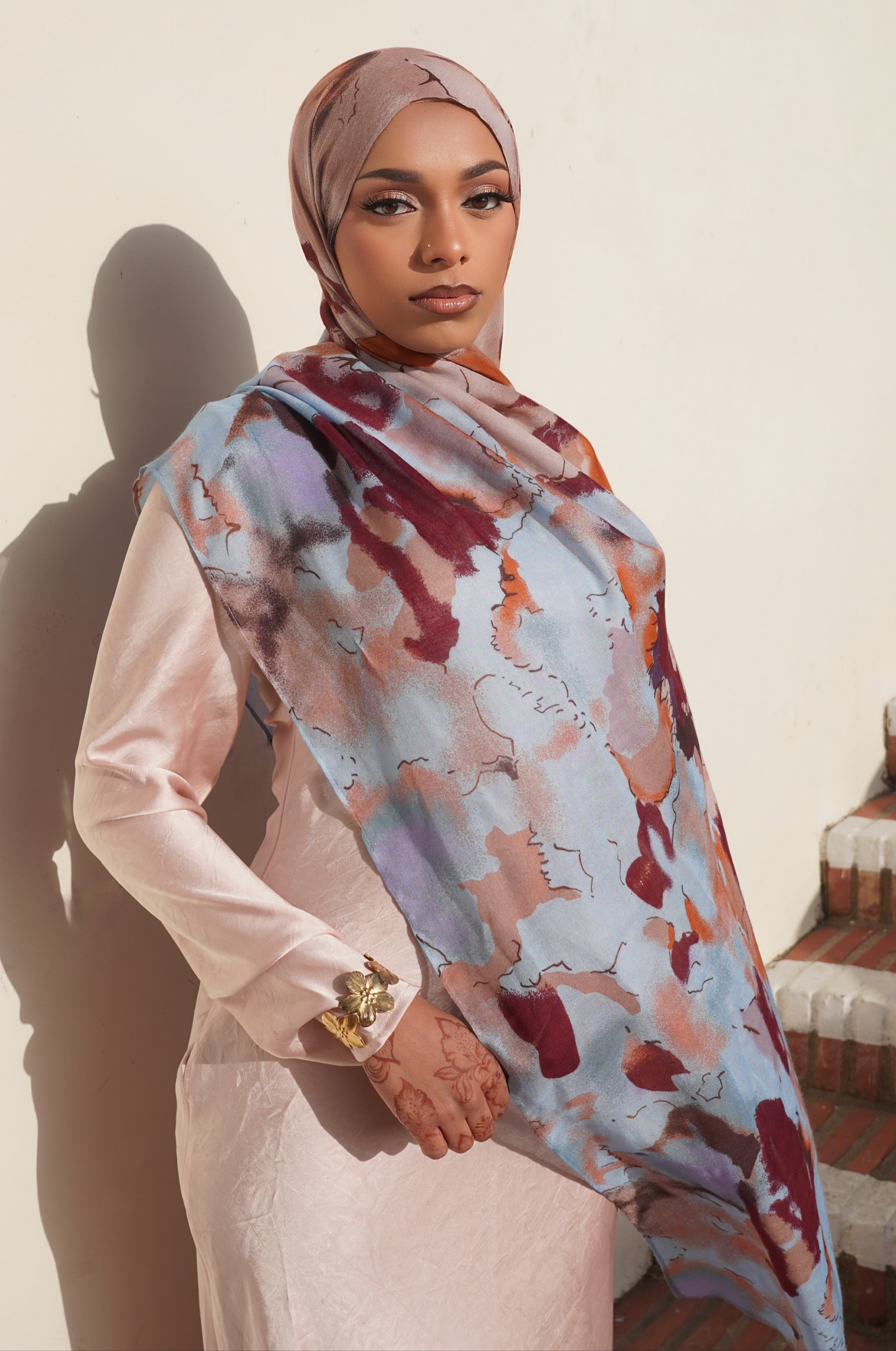 Printed Modal Hijab - Clay and sky – Dirham Collection