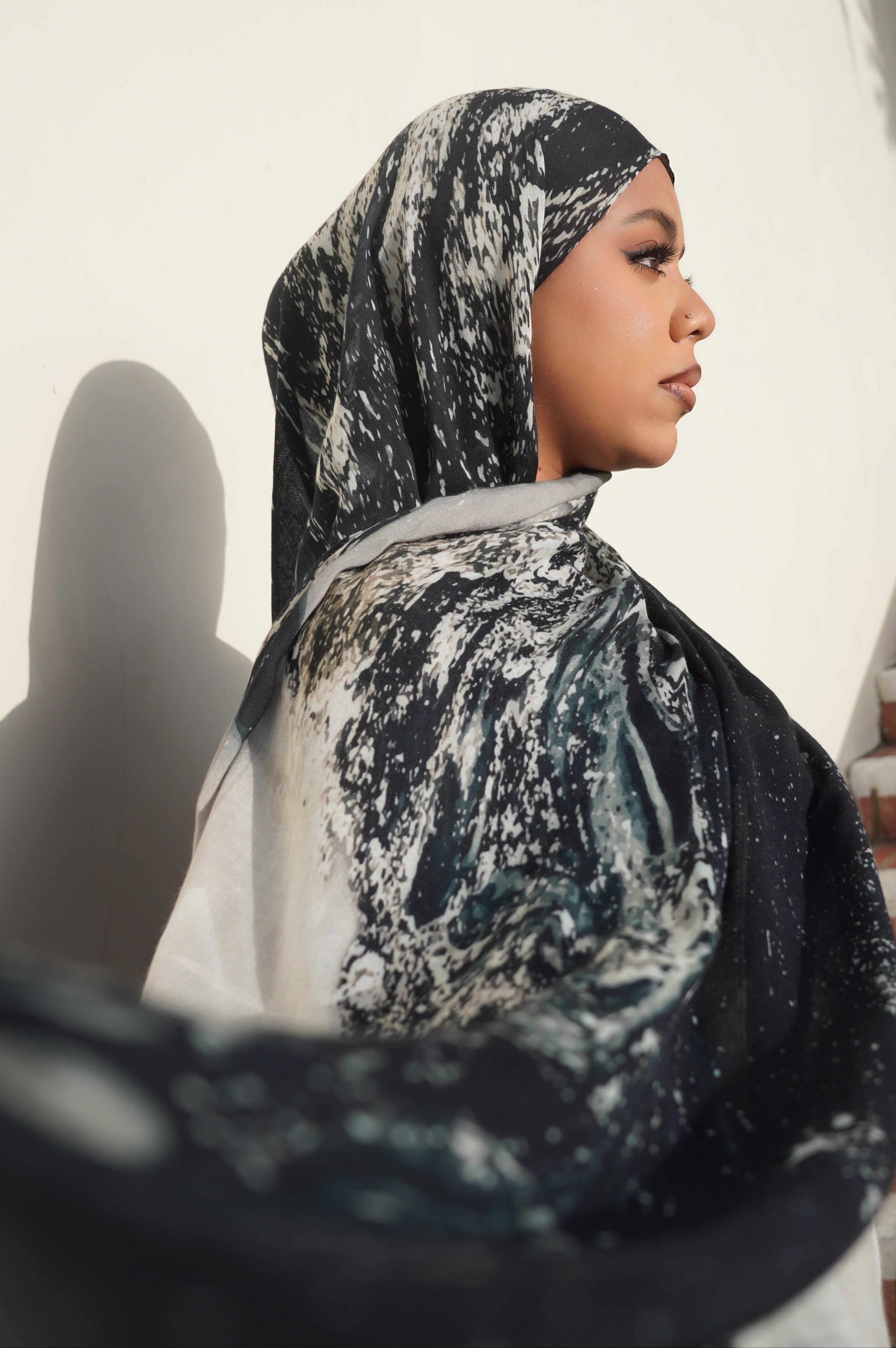 Printed Modal Hijab - Noir Ivy – Dirham Collection